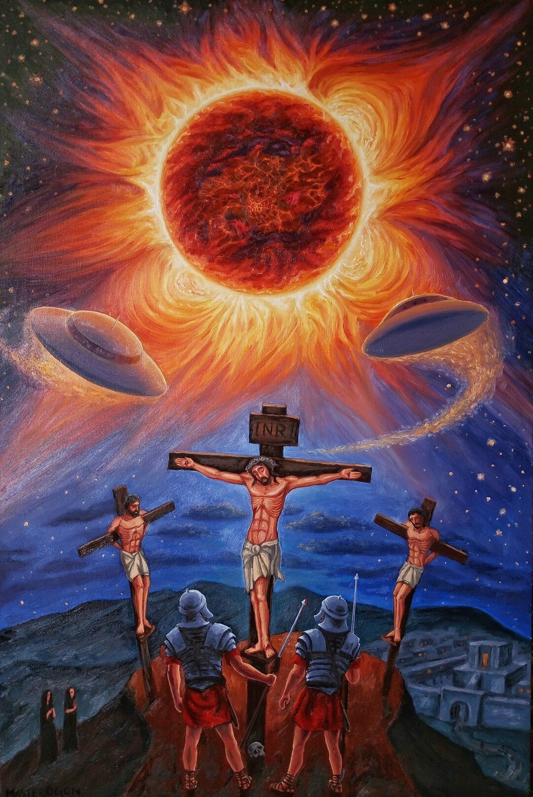 Eclipse During Crucifixion Original Oil Space Painting Sci Fi Anunnaki ...