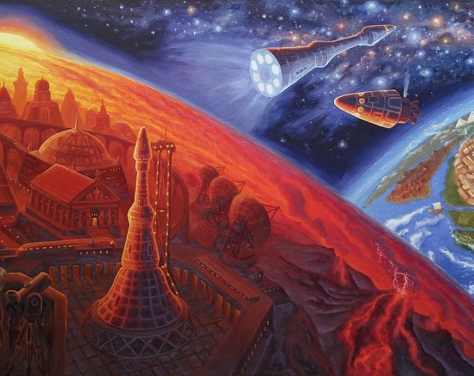 Anunnaki From Nibiru Colonize Earth Original Oil Painting on Canvas Sci ...