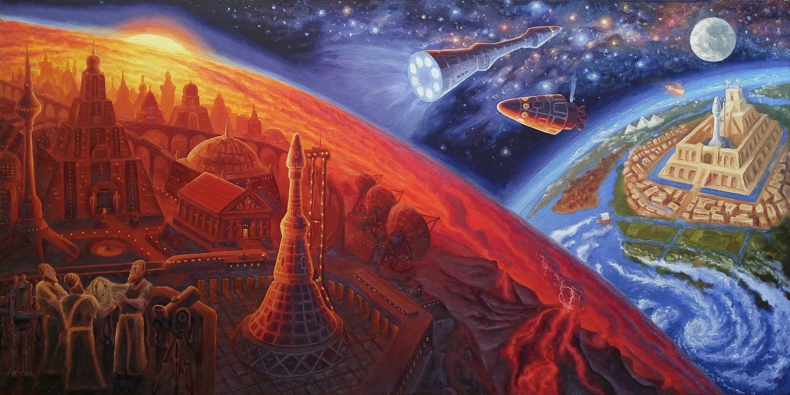 Anunnaki From Nibiru Colonize Earth Original Oil Painting on Canvas Sci ...