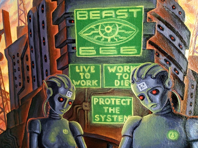 Awakening Original Oil Painting Sci Fi Cyberpunk Robot Mind Control ...