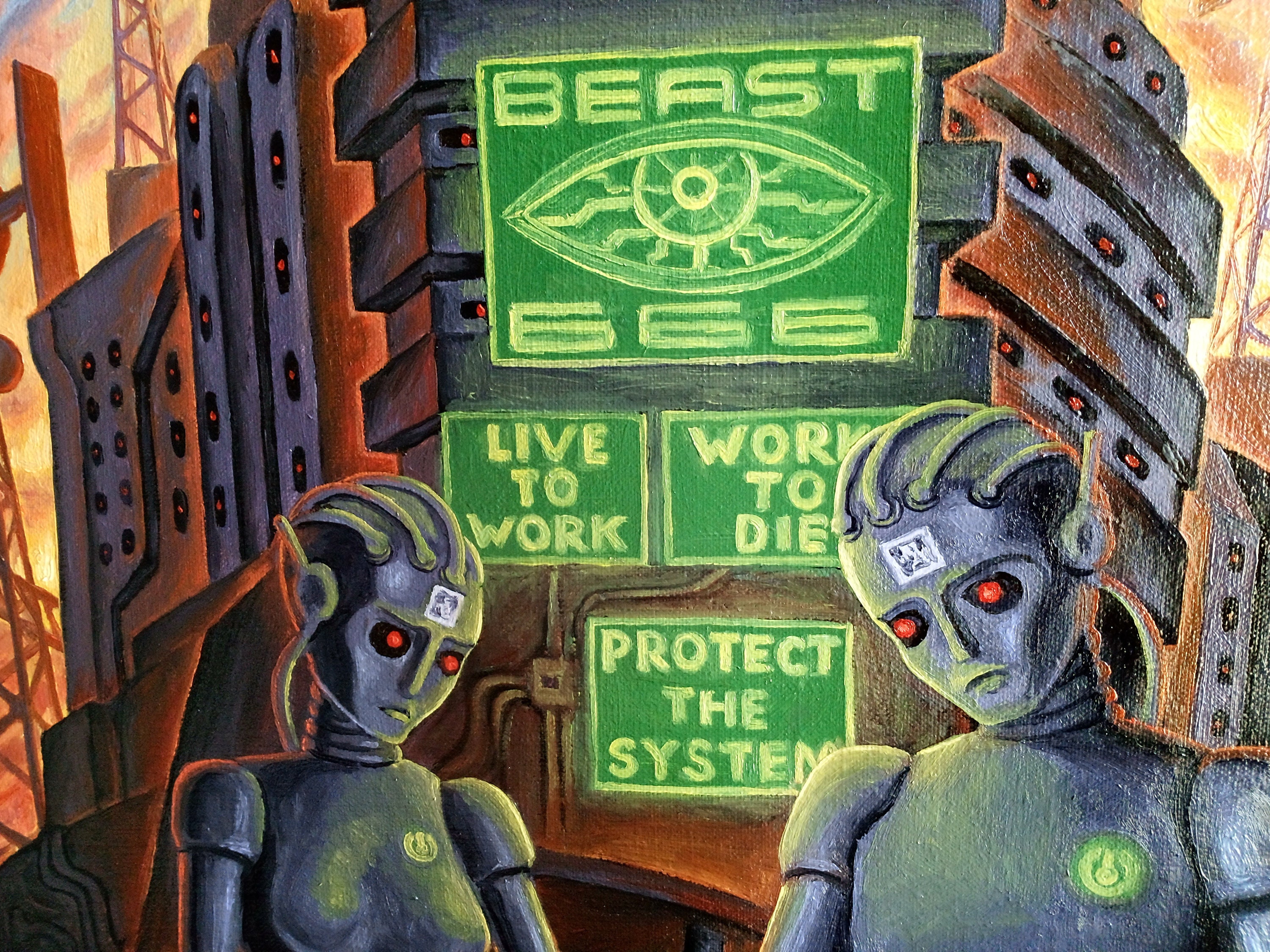 Awakening Original Oil Painting Sci Fi Cyberpunk Robot Mind Control ...