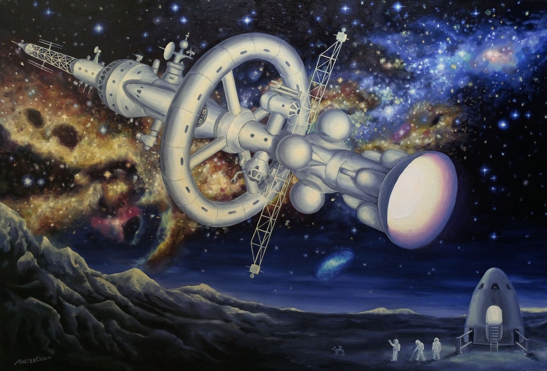 Spaceship Original Space Painting Oil on Canvas Space Stars Planets ...