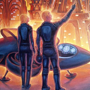 Space City Original Sci Fi Art Oil Painting on Canvas Futurism Retro ...