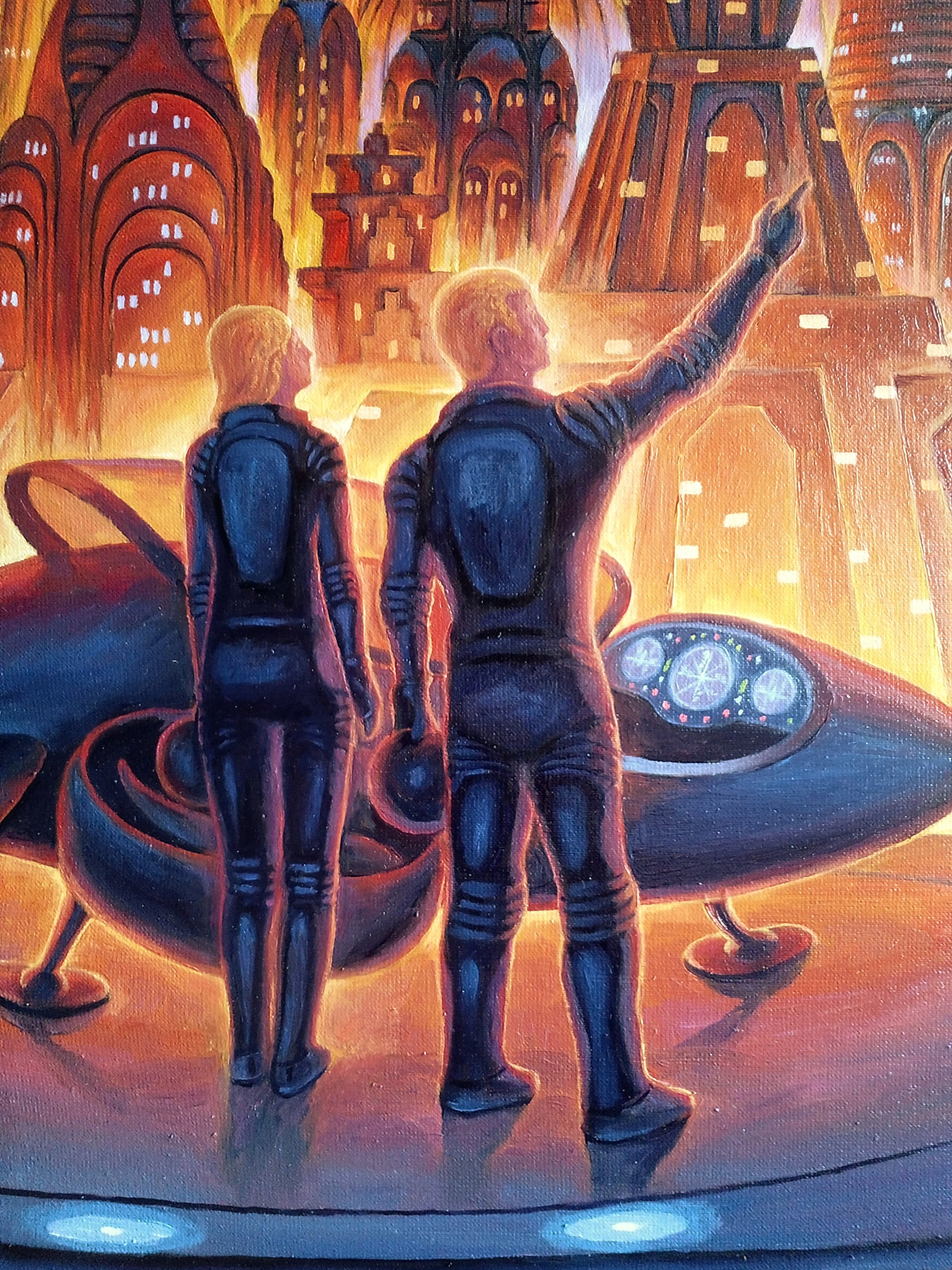 Space City Original Sci Fi Art Oil Painting on Canvas Futurism Retro ...