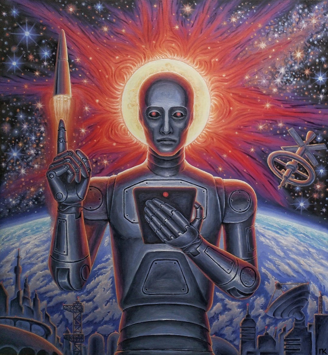 Space Robot Teacher Original Sci Fi Art Oil Painting on Canvas. - Etsy