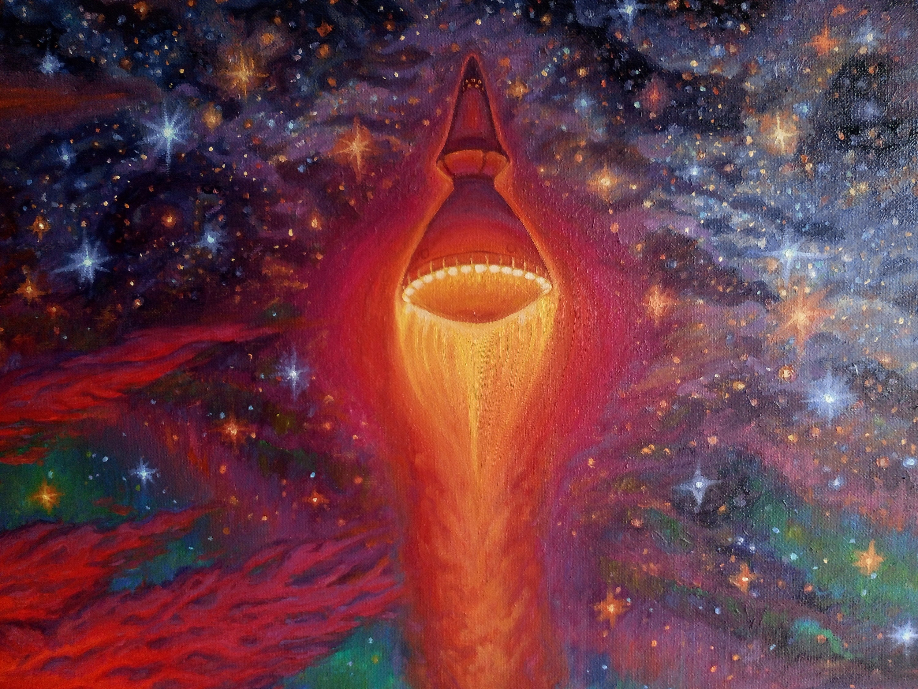 Space City Original Sci Fi Art Oil Painting on Canvas Futurism Retro ...