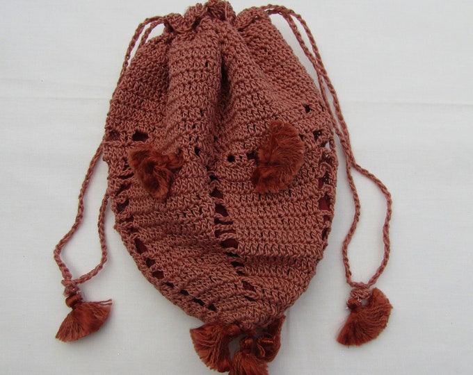 Drawstring Bag Reticule Rust Color Hand Crochet Civil War Renaissance ...