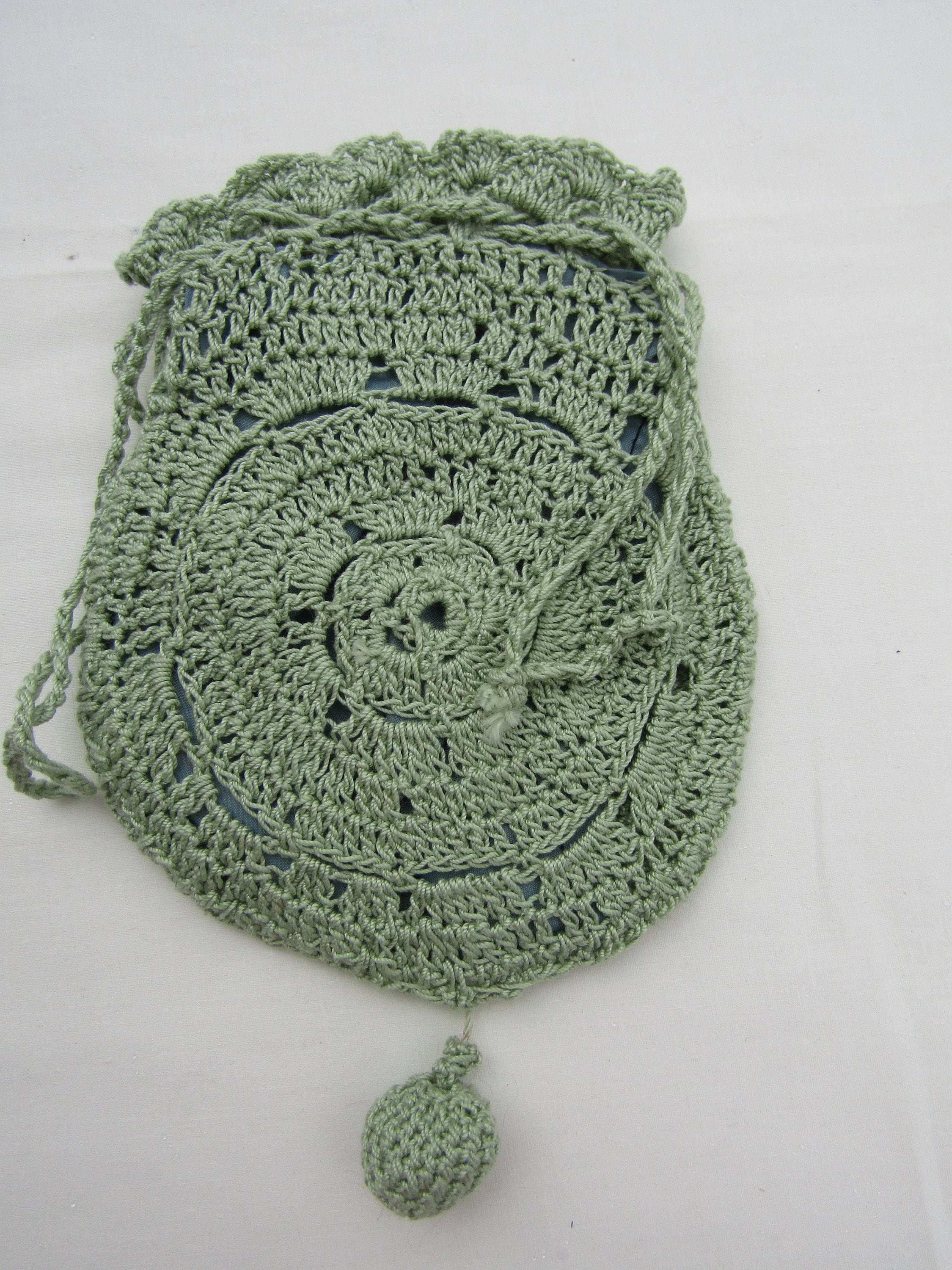 Drawstring Bag Reticule Sage Green Hand Crochet Civil War Renaissance ...