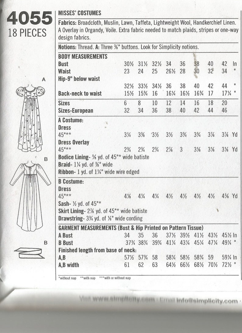 4055 Simplicity Sewing Pattern UNCUT 1910 Era Dress Size 6 8 10 12 ...