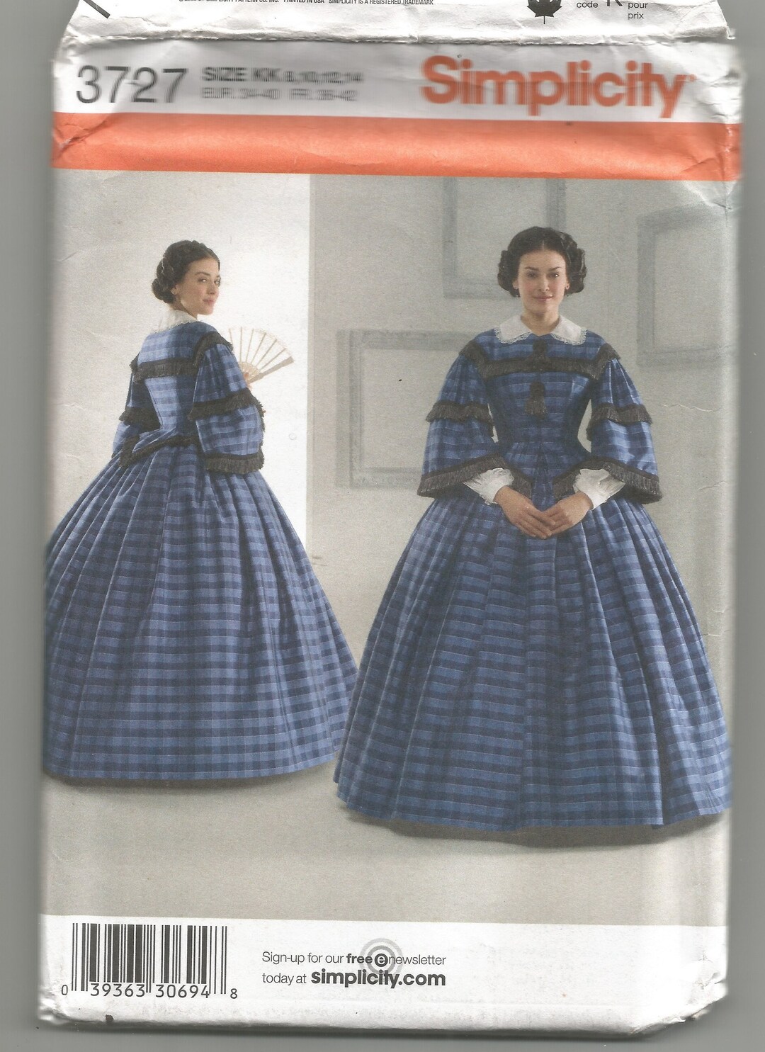 3727 Simplicity Sewing Pattern UNCUT Civil War Era Day Dress of Bodice ...