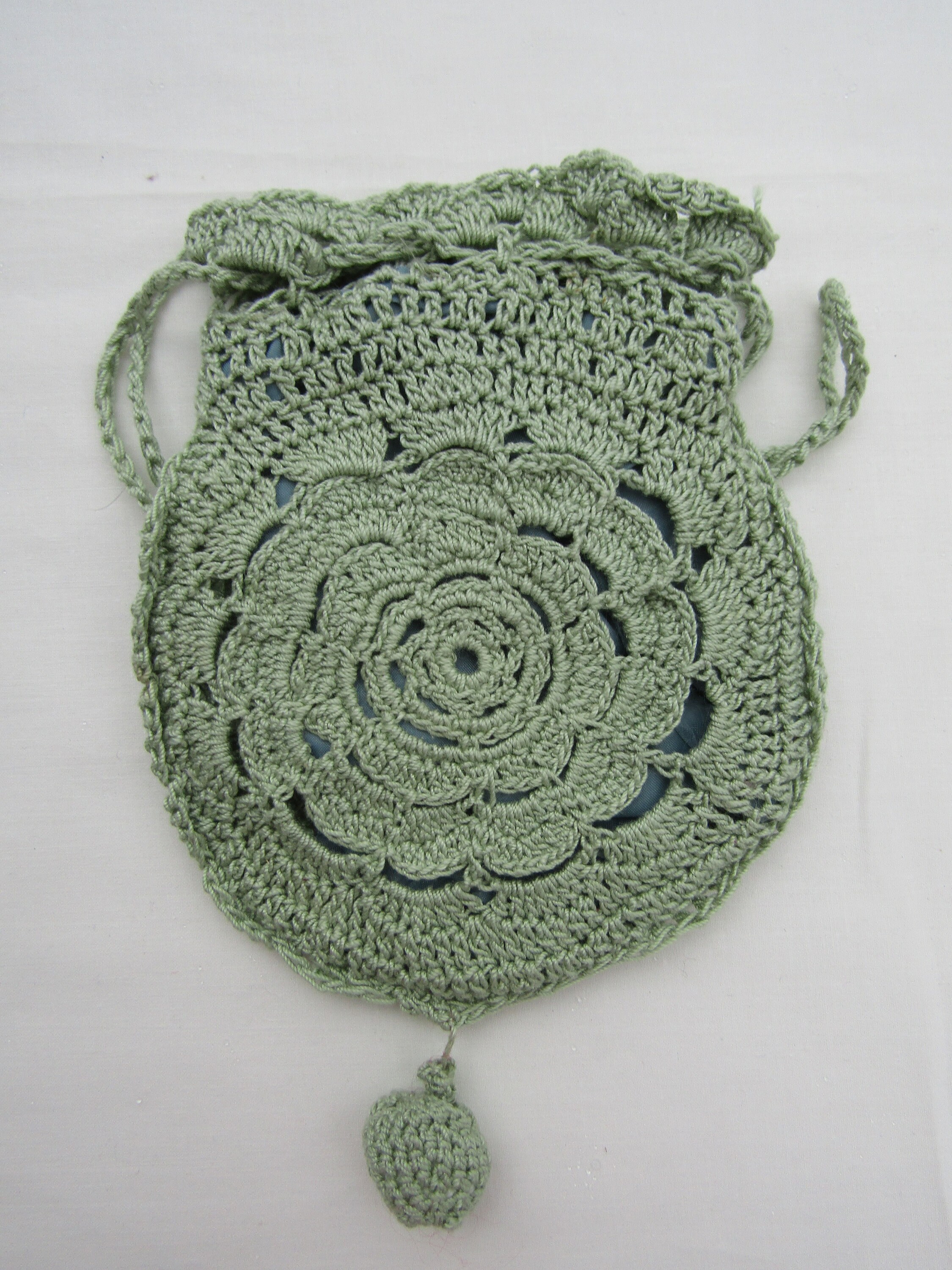 Drawstring Bag Reticule Sage Green Hand Crochet Civil War Renaissance ...