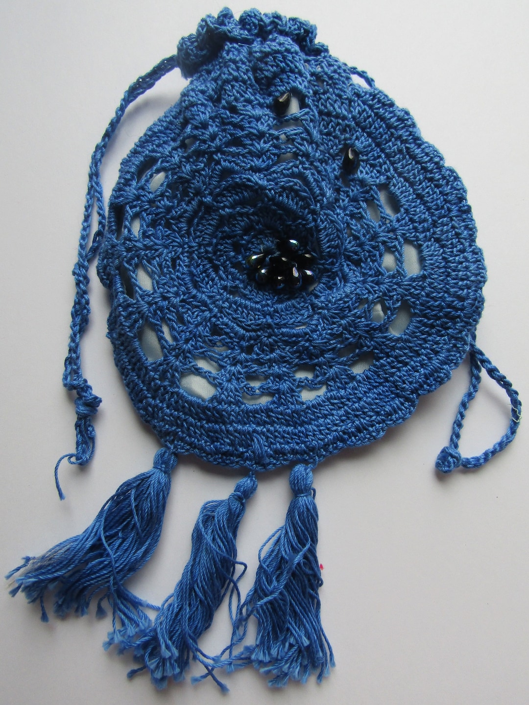 Royal Blue Drawstring Bag Hand Crochet Reticule Civil War Renaissance ...