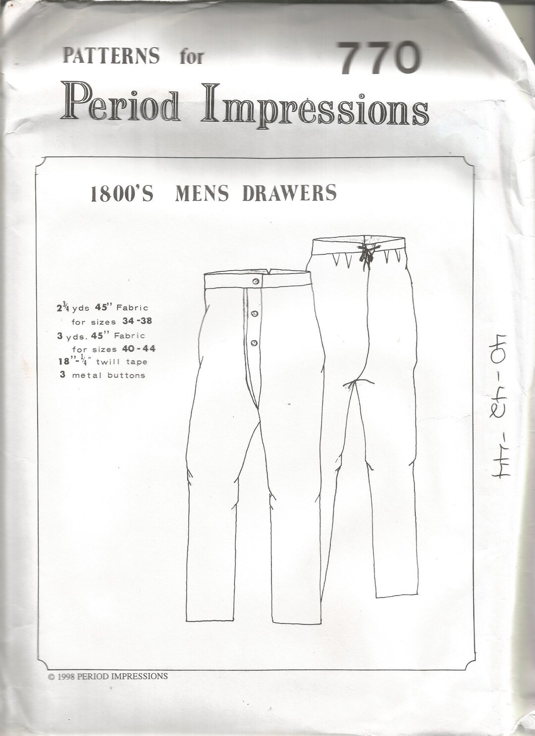 1800s Mens Drawers Sewing Pattern Size 40 42 44 Victorian Era - Etsy