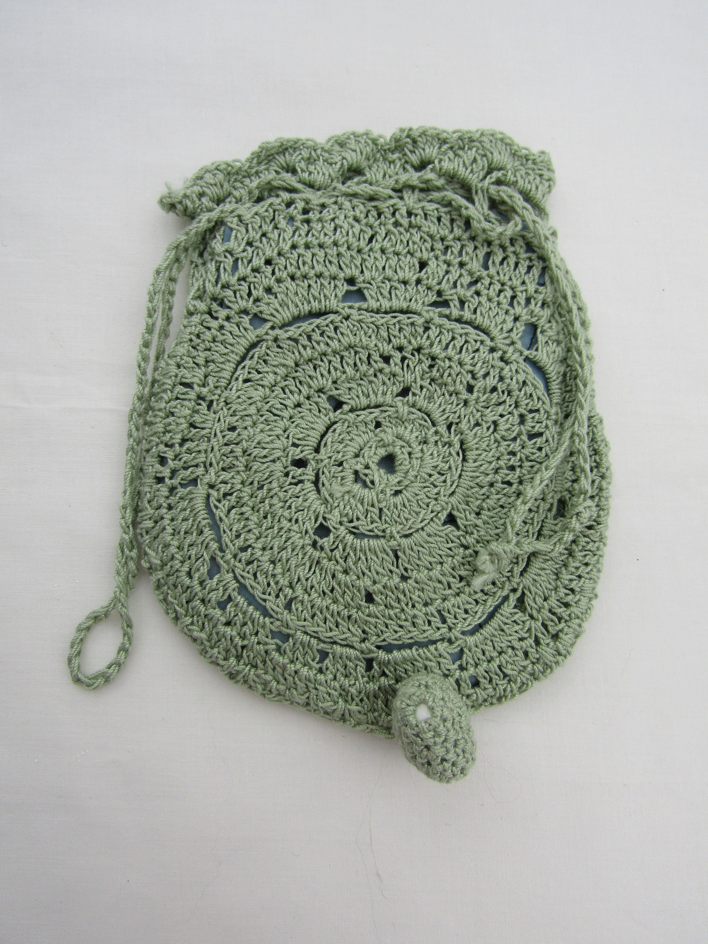 Drawstring Bag Reticule Sage Green Hand Crochet Civil War Renaissance ...