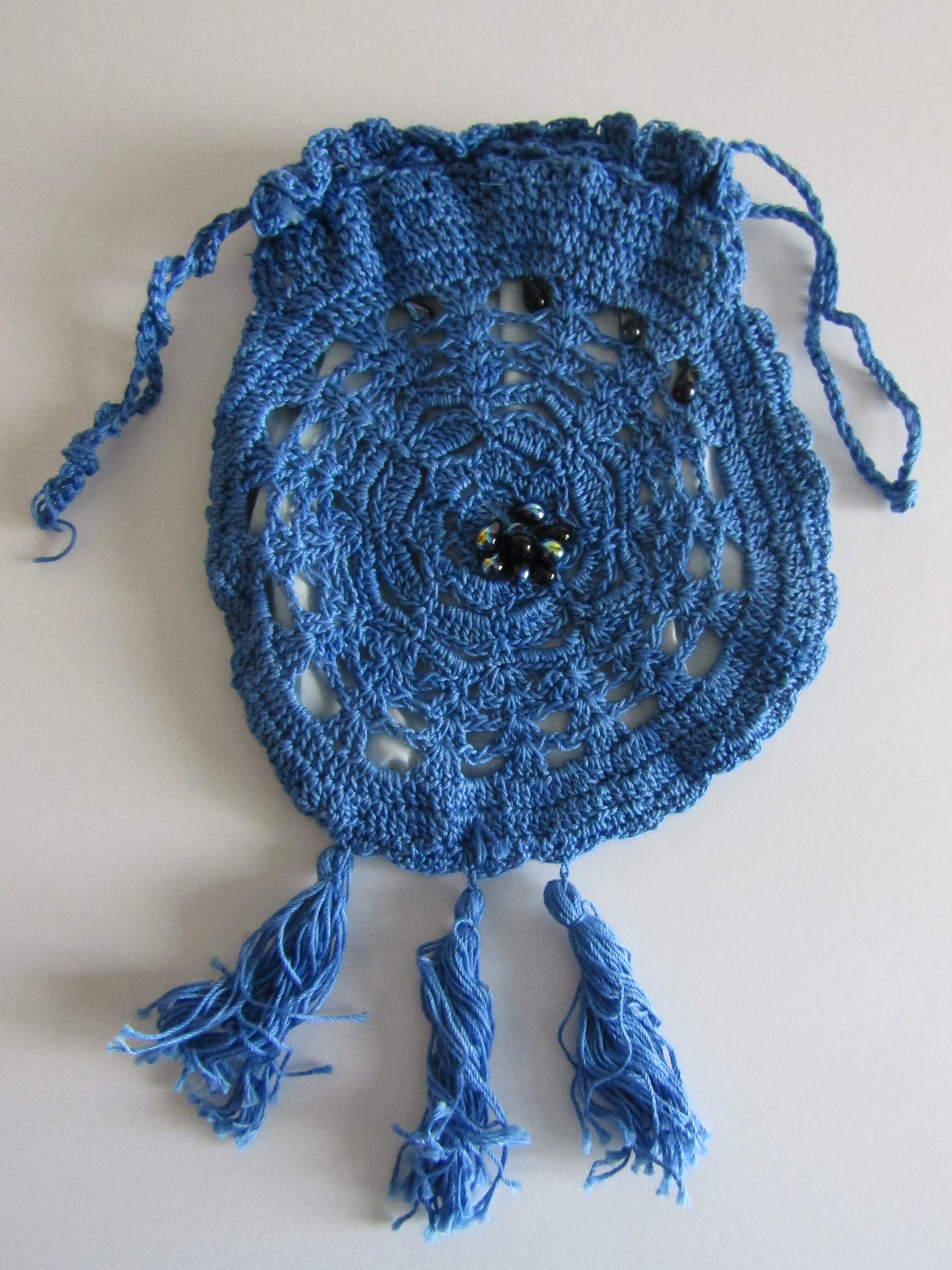 Royal Blue Drawstring Bag Hand Crochet Reticule Civil War Renaissance ...