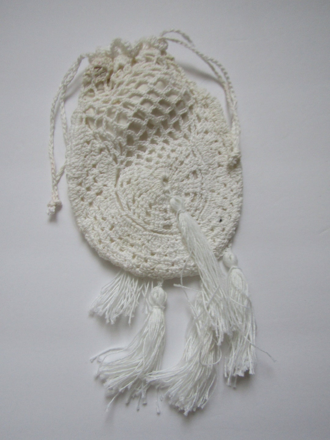 Drawstring Bag Reticule White Hand Crochet Civil War Renaissance ...