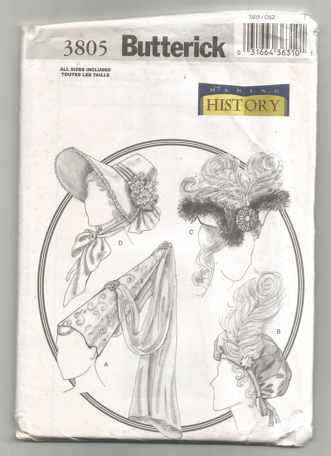 3805 Butterick Sewing Pattern UNCUT Historical Hats Renaissance ...