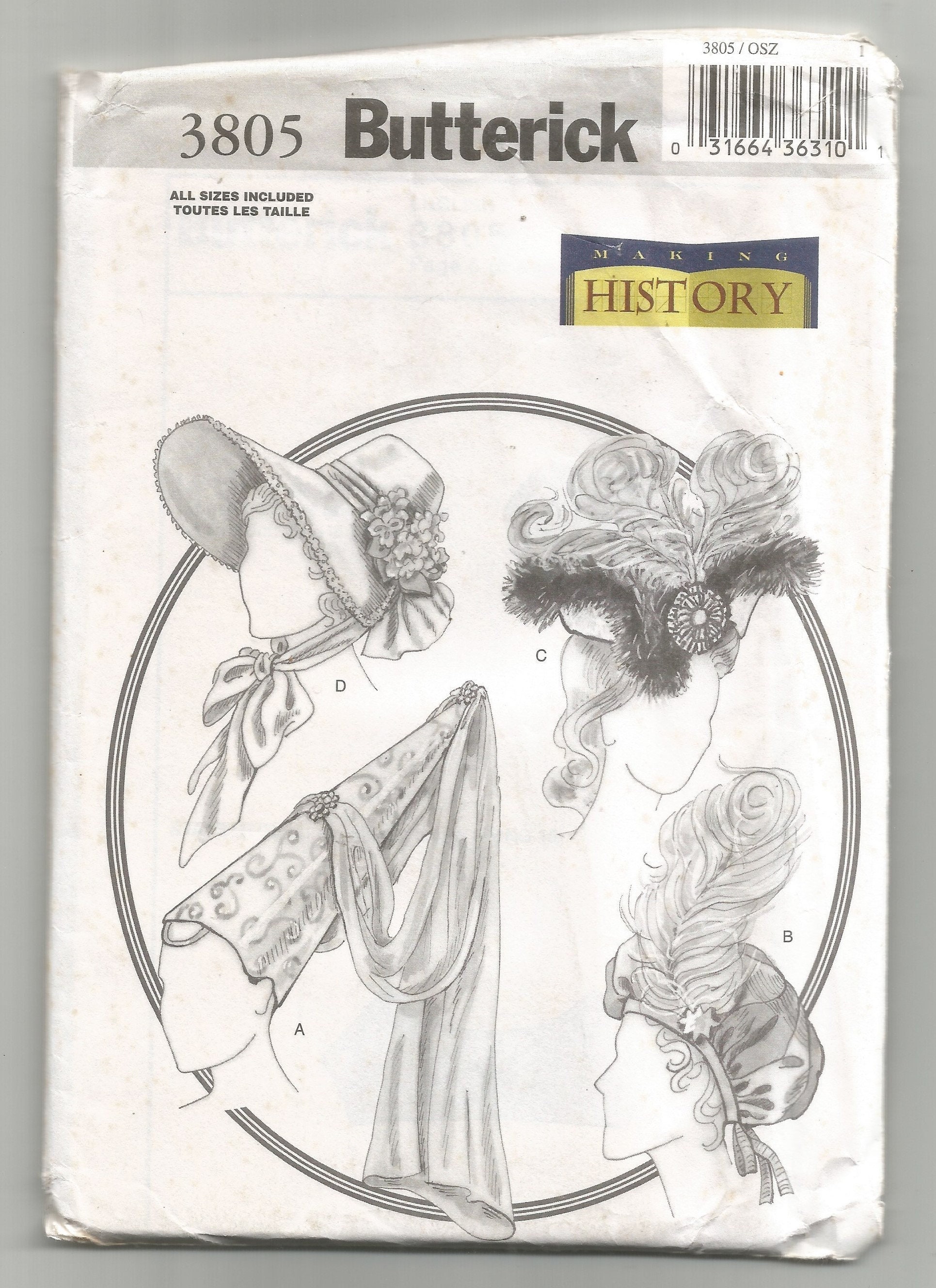 3805 Butterick Sewing Pattern UNCUT Historical Hats Renaissance ...