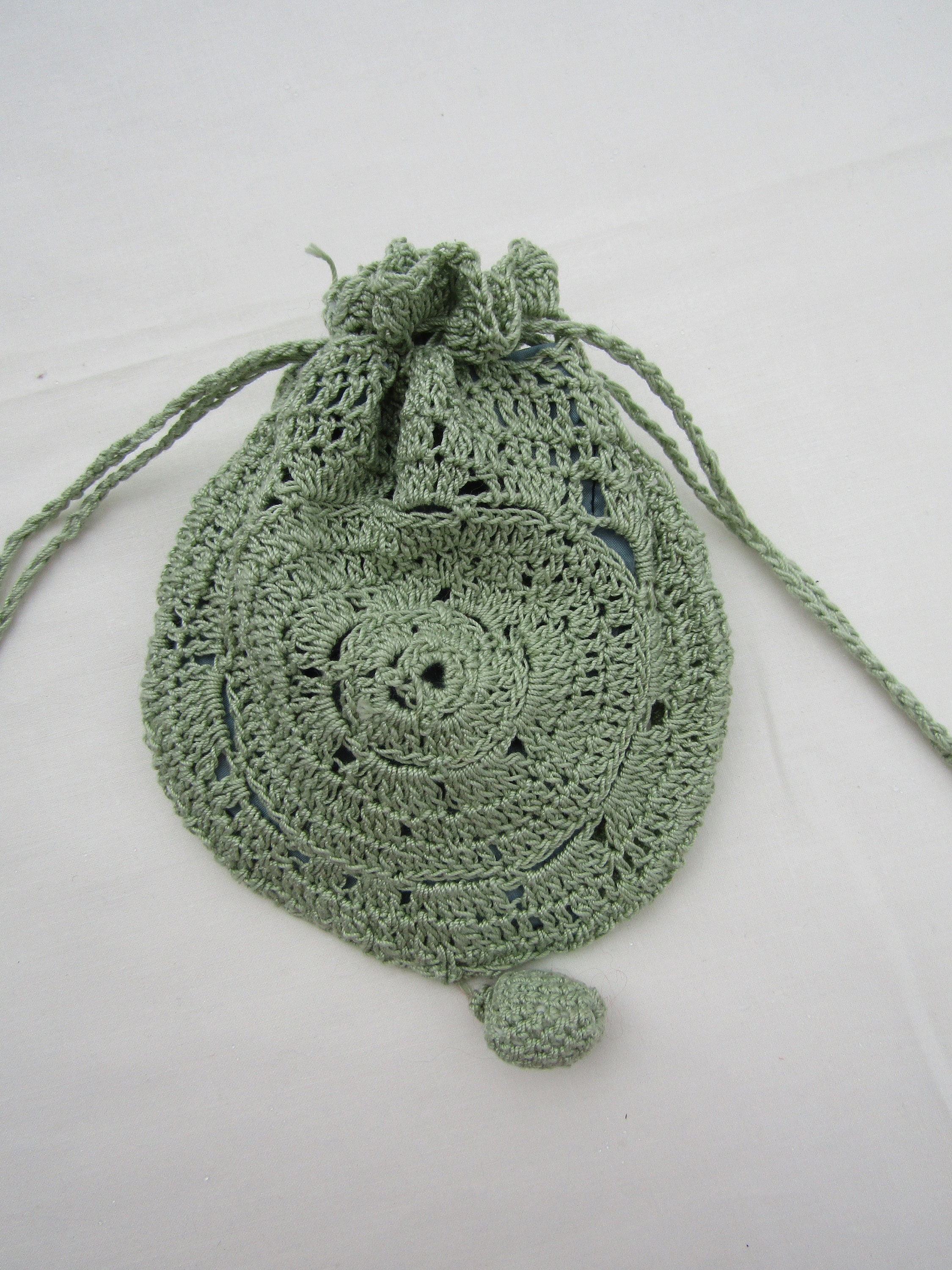 Drawstring Bag Reticule Sage Green Hand Crochet Civil War Renaissance ...