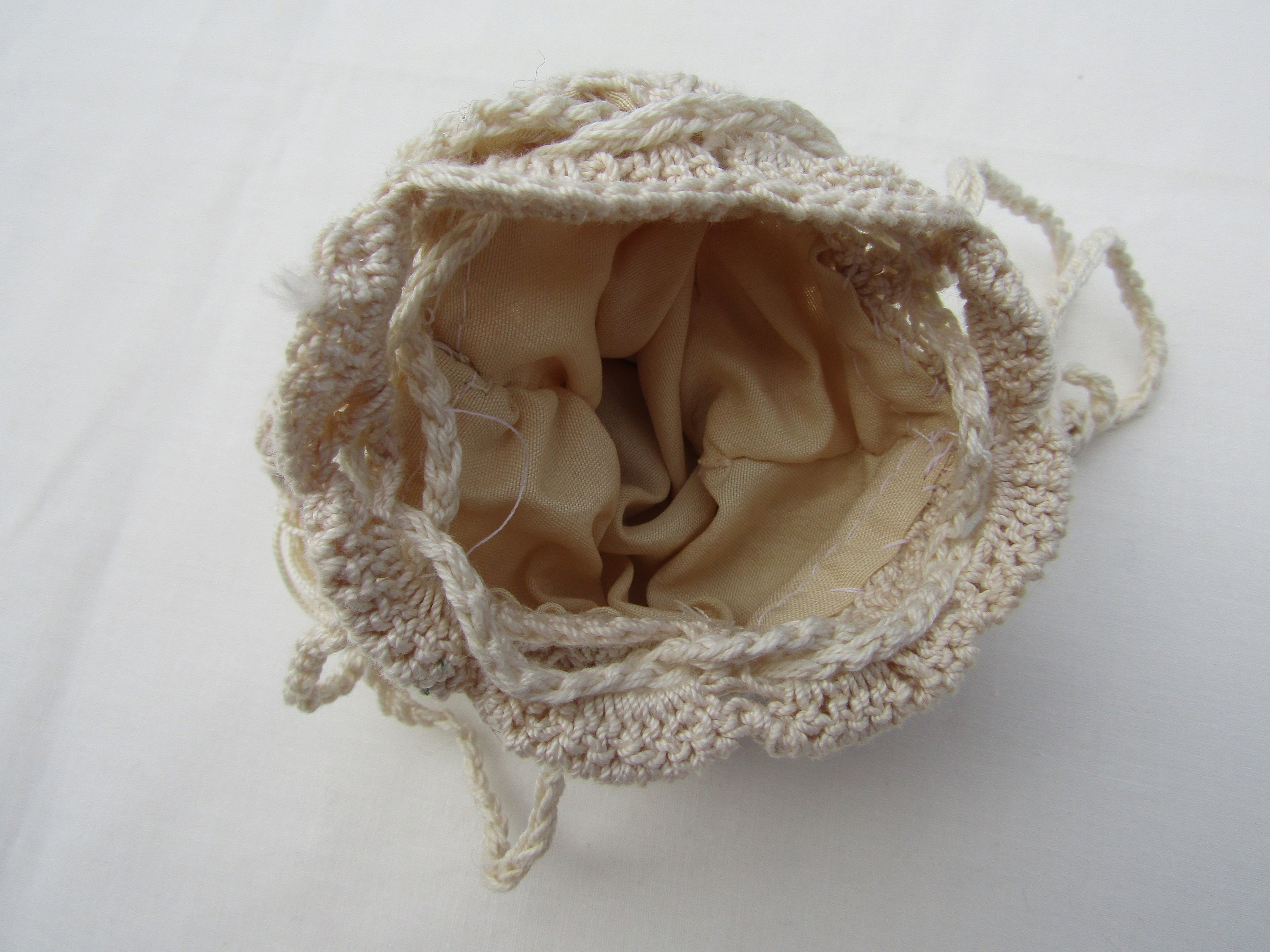 Drawstring Bag Reticule Beige Hand Crochet Civil War Renaissance ...