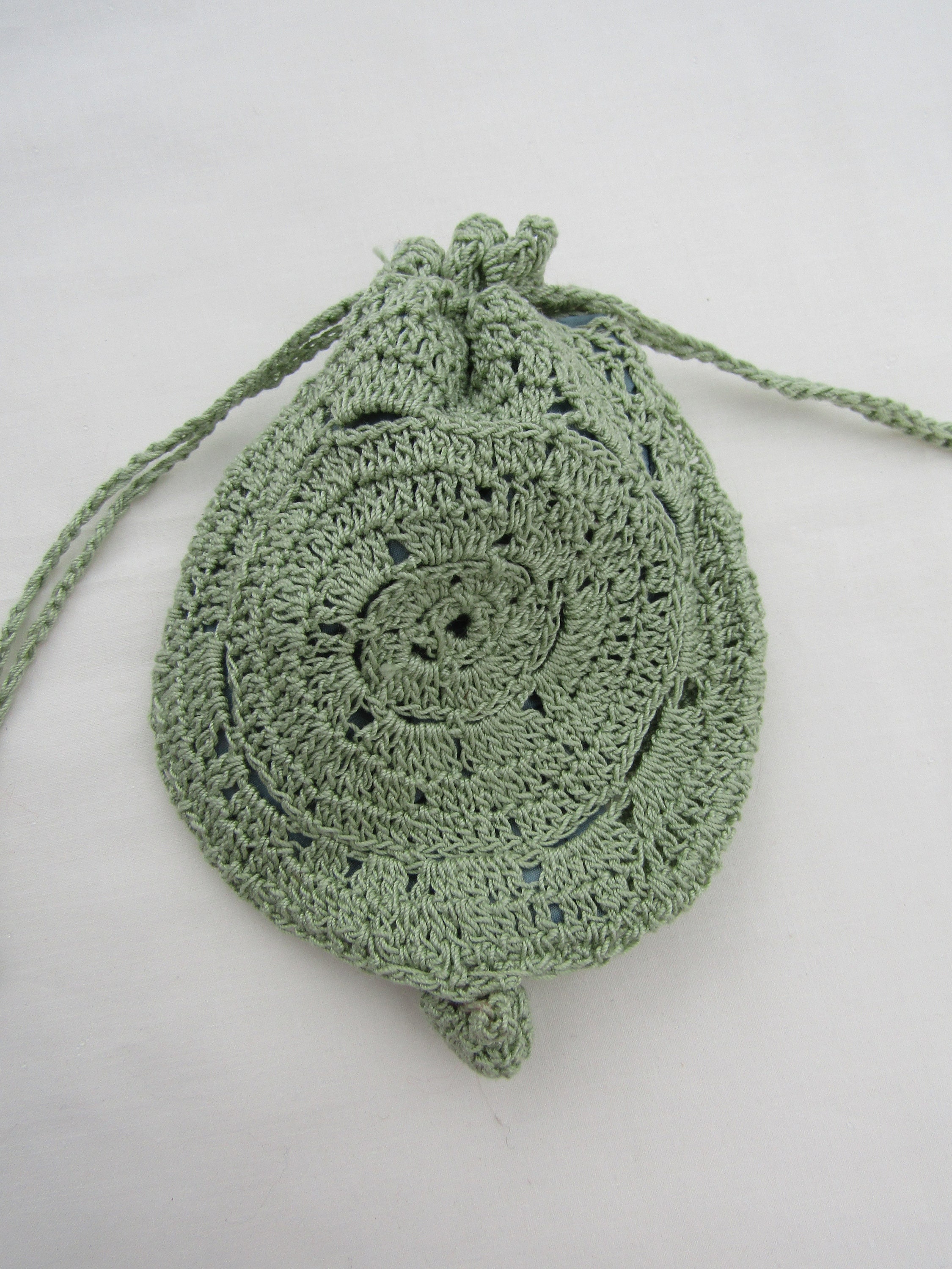 Drawstring Bag Reticule Sage Green Hand Crochet Civil War Renaissance ...