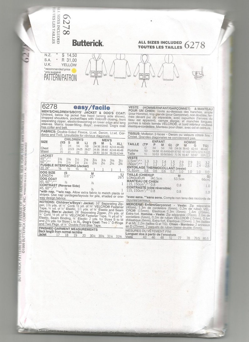 6278 Butterick Sewing Pattern UNCUT Mens Boys Father/sons - Etsy