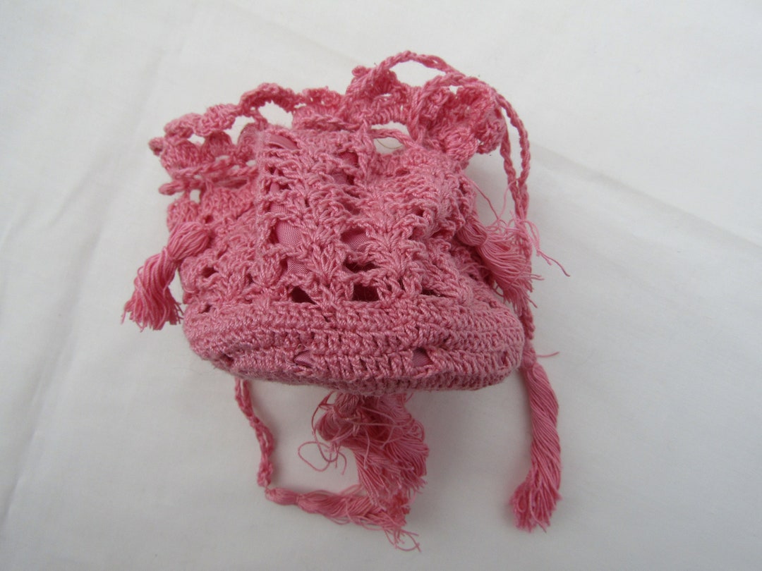 Drawstring Bag Reticule Pink Hand Crochet Civil War Renaissance ...