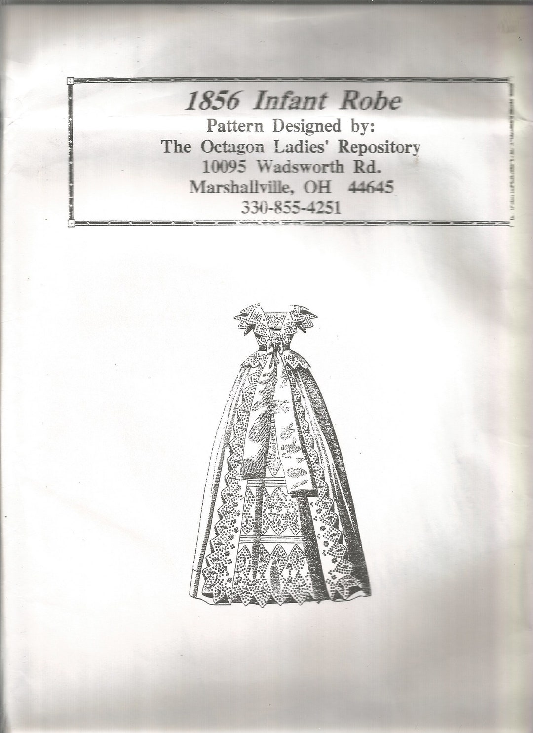 1856 Infants Robe Sewing Pattern Victorian Era Civil War Reenactment ...