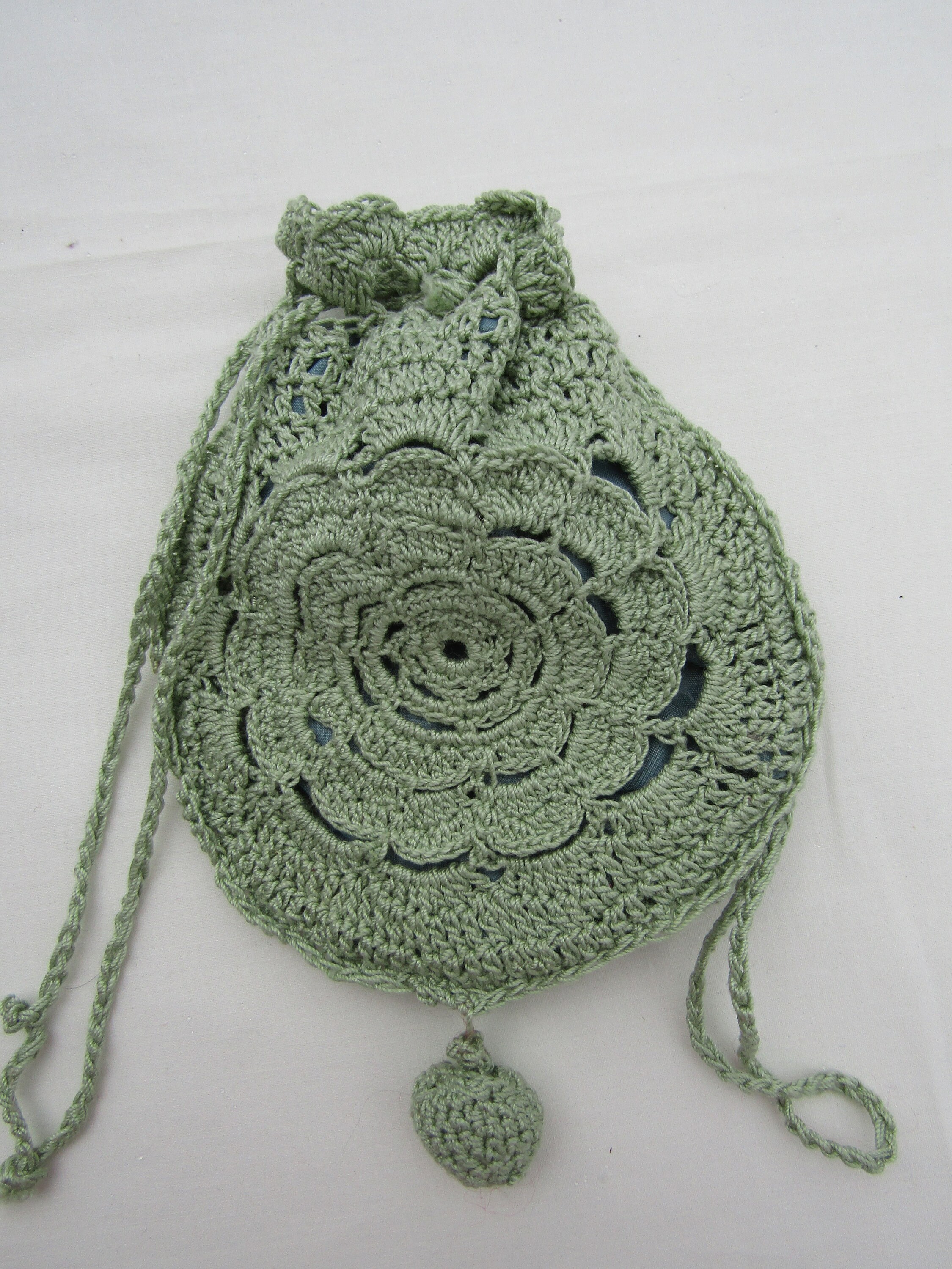 Drawstring Bag Reticule Sage Green Hand Crochet Civil War Renaissance ...