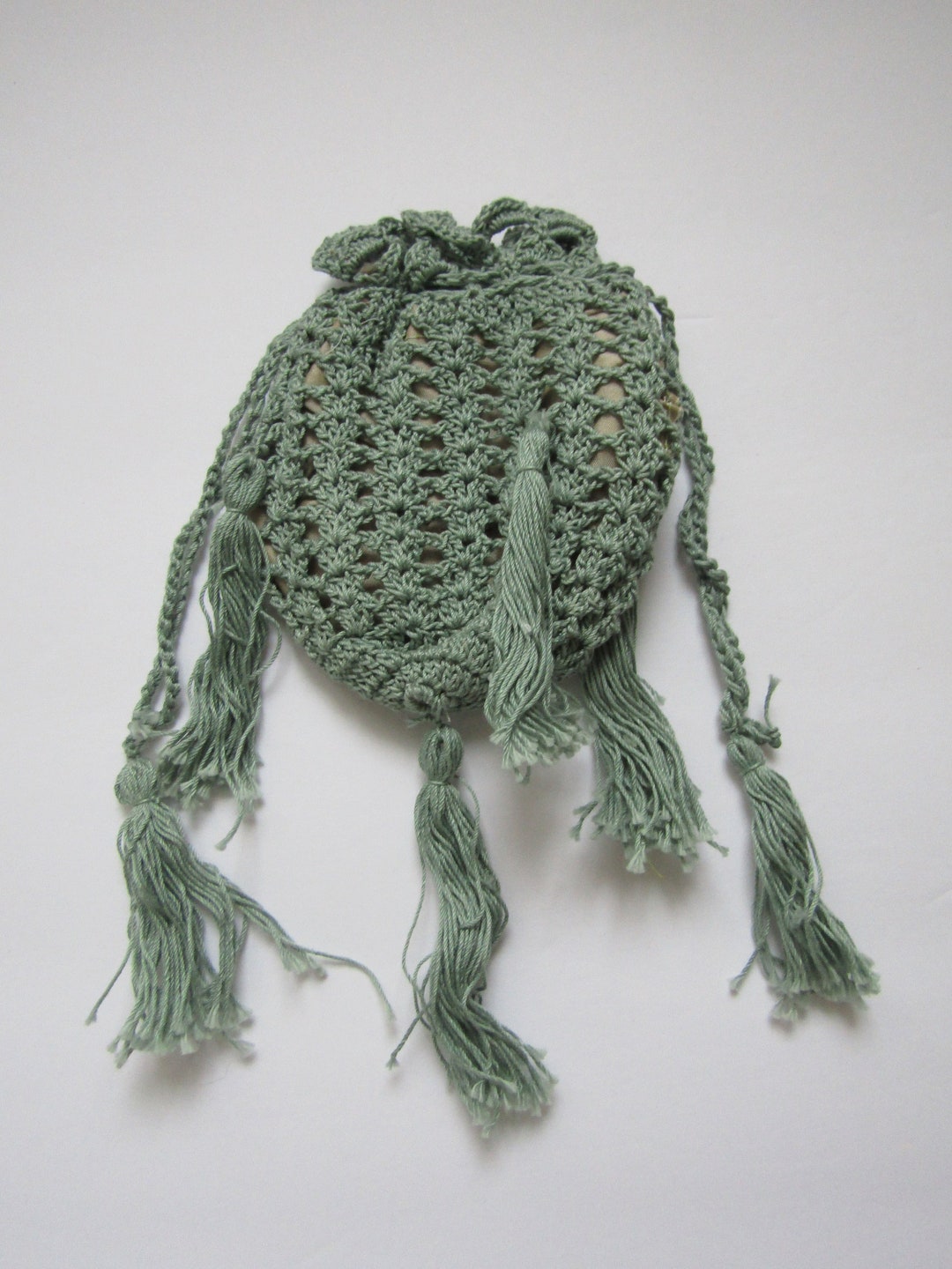 Drawstring Bag Reticule Sage Green Hand Crochet Civil War Renaissance ...