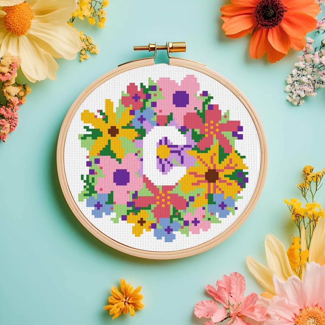 Letter C Cross Stitch Pattern - Floral, Alphabet, Initial, Name - Etsy