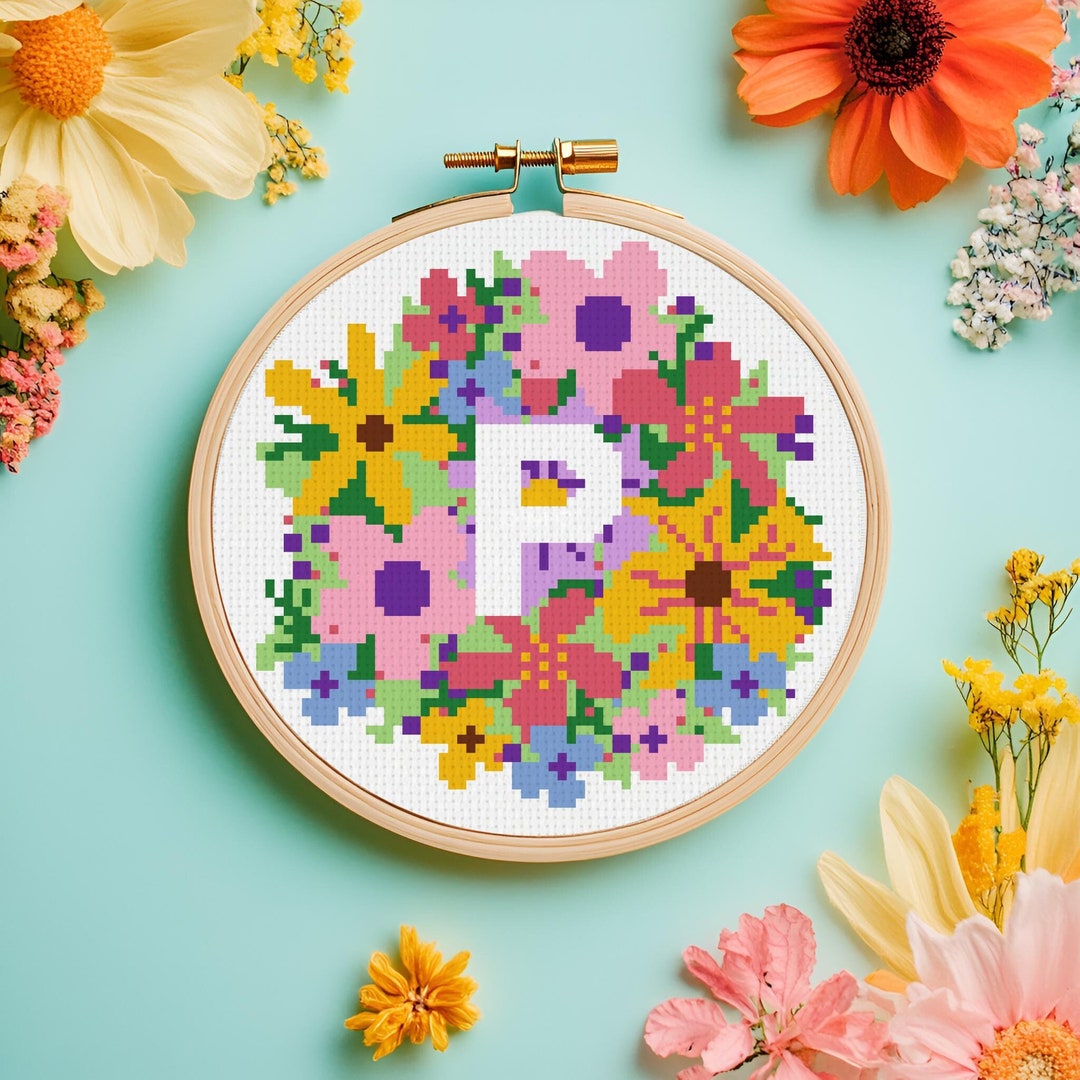 Letter P Cross Stitch Pattern - Floral, Alphabet, Initial, Name - Etsy