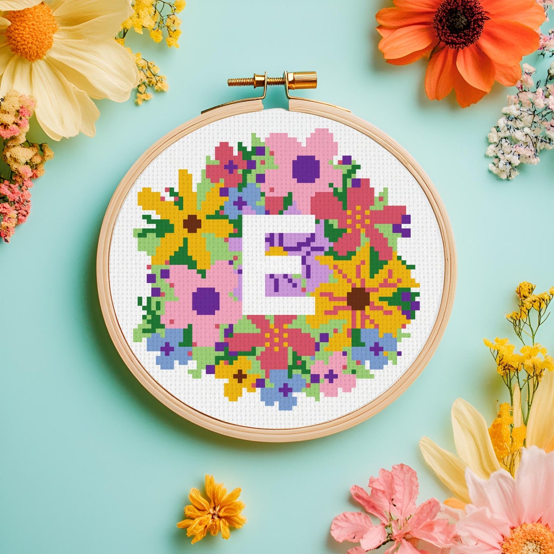 Letter E Cross Stitch Pattern - Floral, Alphabet, Initial, Name - Etsy