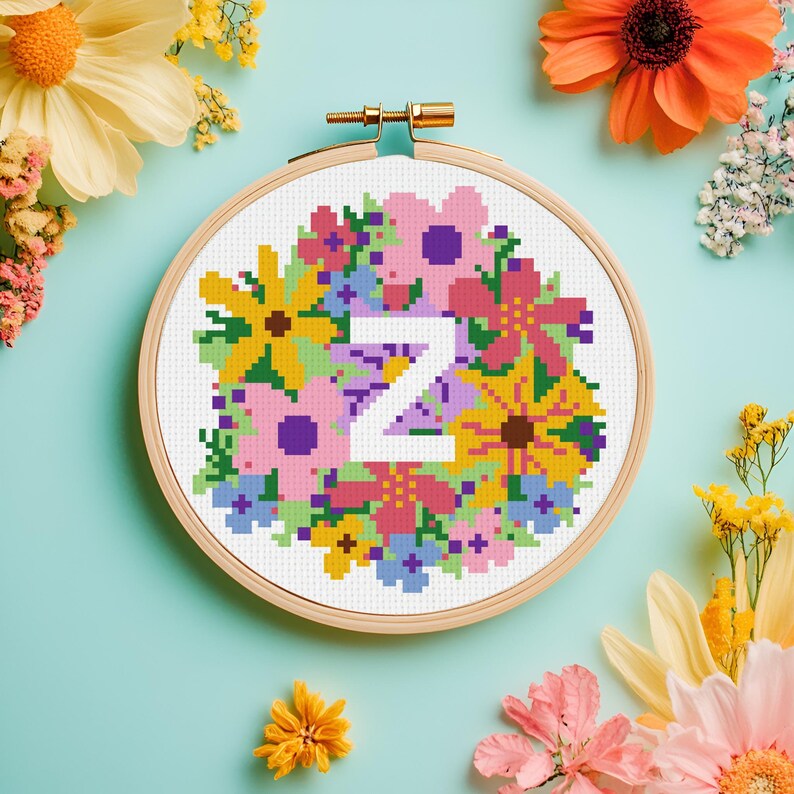 Floral Alphabet Cross Stitch Pattern - A-Z, Initials, Name, Baby, All ...