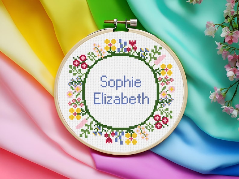 Floral Custom Cross Stitch Pattern With Your Text - Personalized, Name ...
