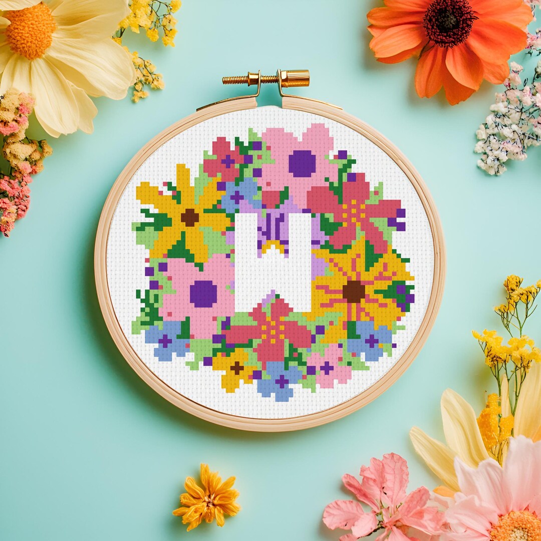 Letter W Cross Stitch Pattern - Floral, Alphabet, Initial, Name - Etsy