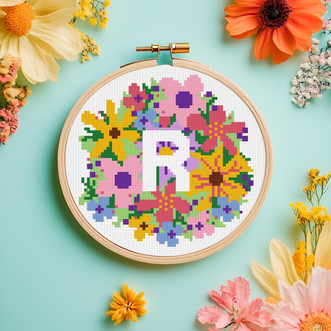 Letter R Cross Stitch Pattern - Floral, Alphabet, Initial, Name - Etsy