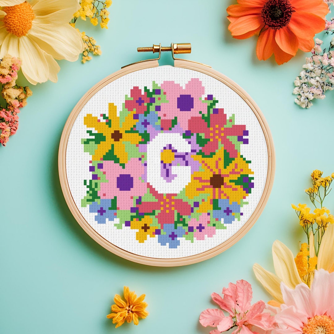 Letter G Cross Stitch Pattern - Floral, Alphabet, Initial, Name - Etsy