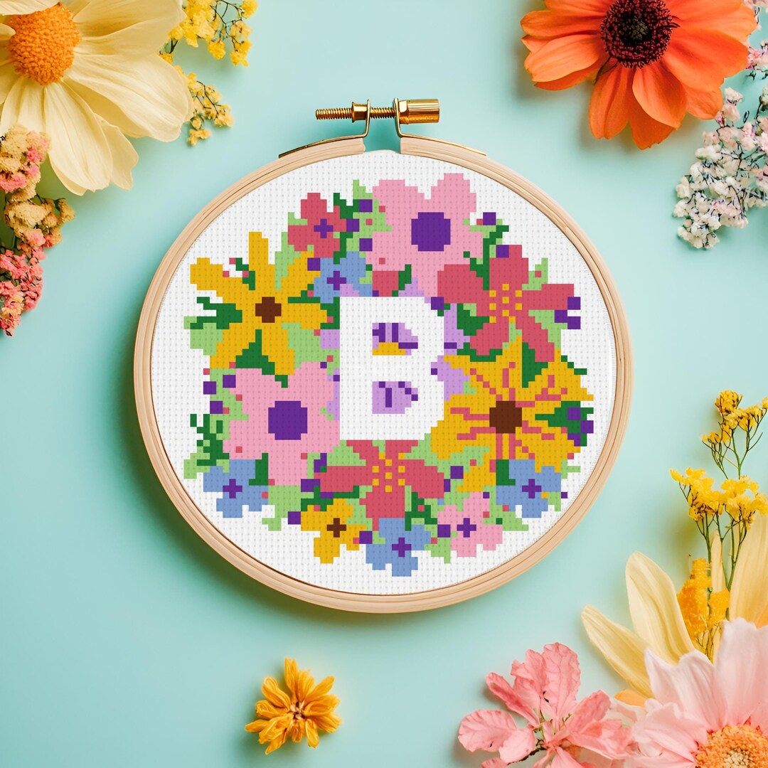 Letter B Cross Stitch Pattern - Floral, Alphabet, Initial, Name - Etsy