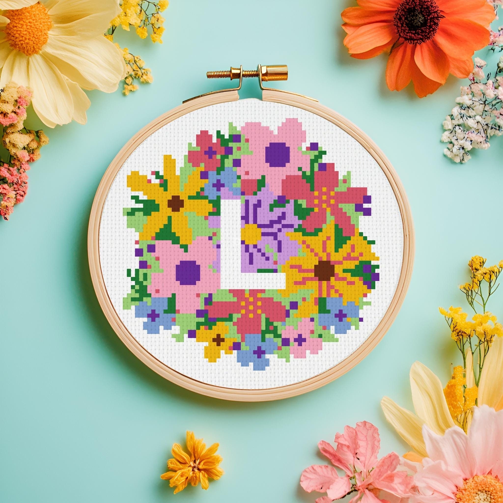 Letter L Cross Stitch Pattern - Floral, Alphabet, Initial, Name - Etsy