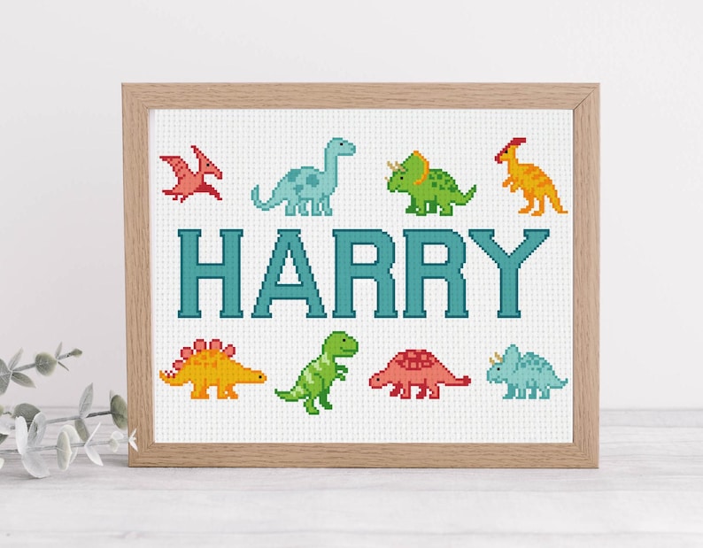 Personalized Dinosaur Cross Stitch Pattern – Custom Name Baby Gift ...