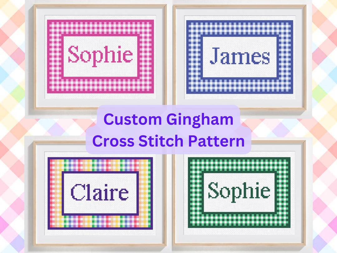 Custom Gingham Name Cross Stitch Pattern - Personalized Colors, Nursery ...