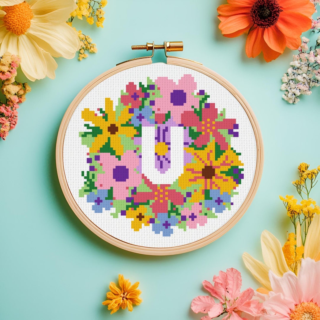 Letter U Cross Stitch Pattern - Floral, Alphabet, Initial, Name - Etsy