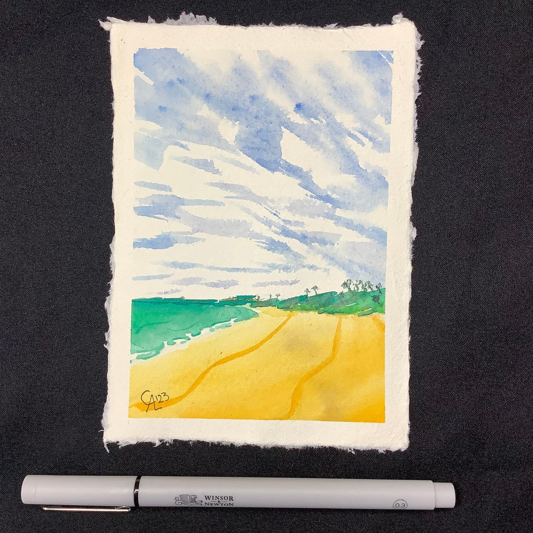 A6 Mini Watercolour Painting, Tropical Beach, Pop of Colour, Original ...