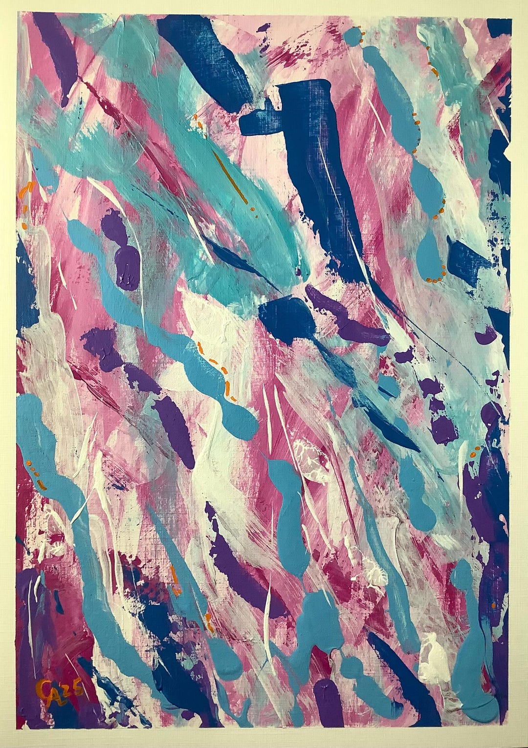 Abstract Acrylic Painting, Busy Theme, Blue and Pink Lines, Gorgeous ...