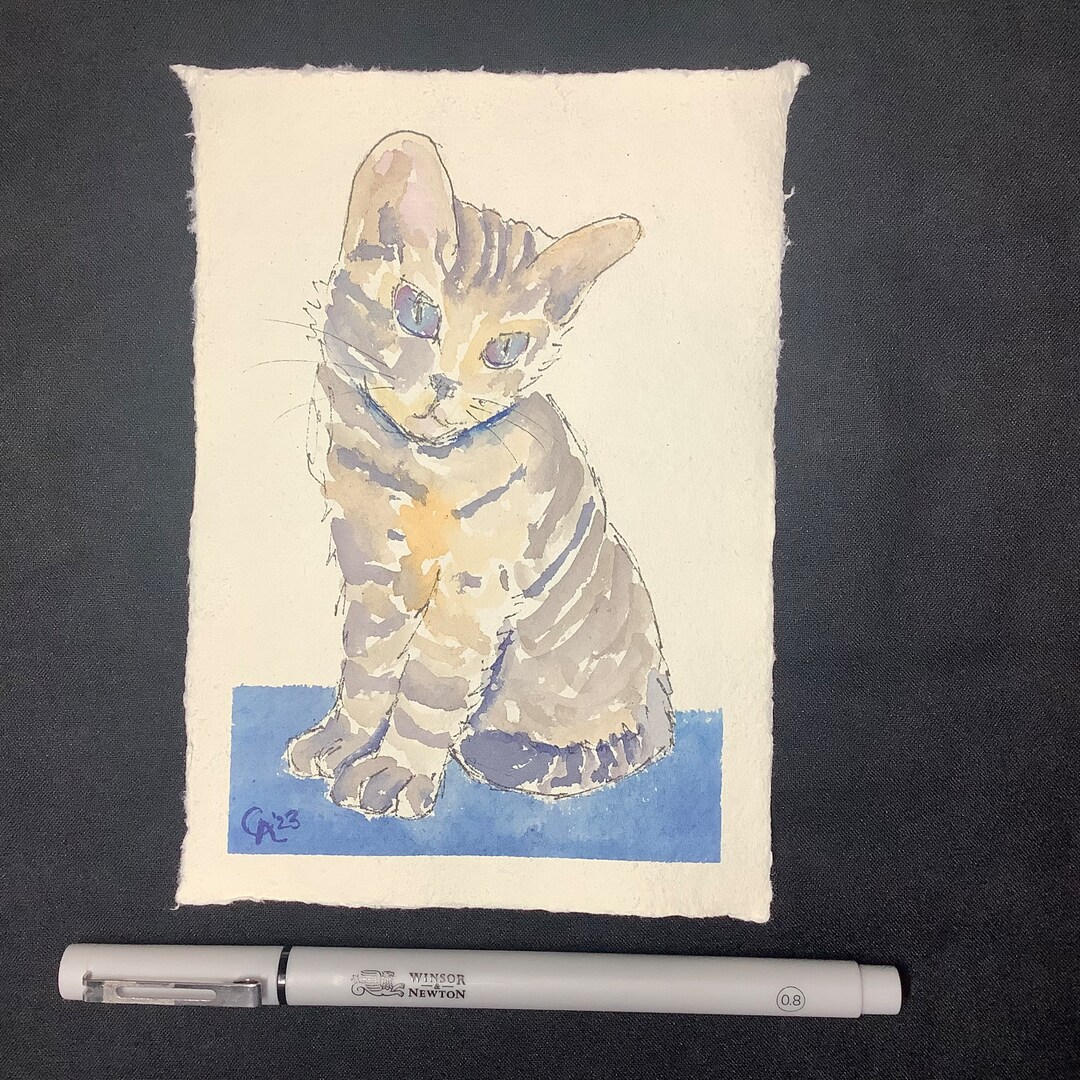 Stripy Kitten, Baby Cat, Little Kitty, Pretty Moggy, Small Art, A6 Mini ...