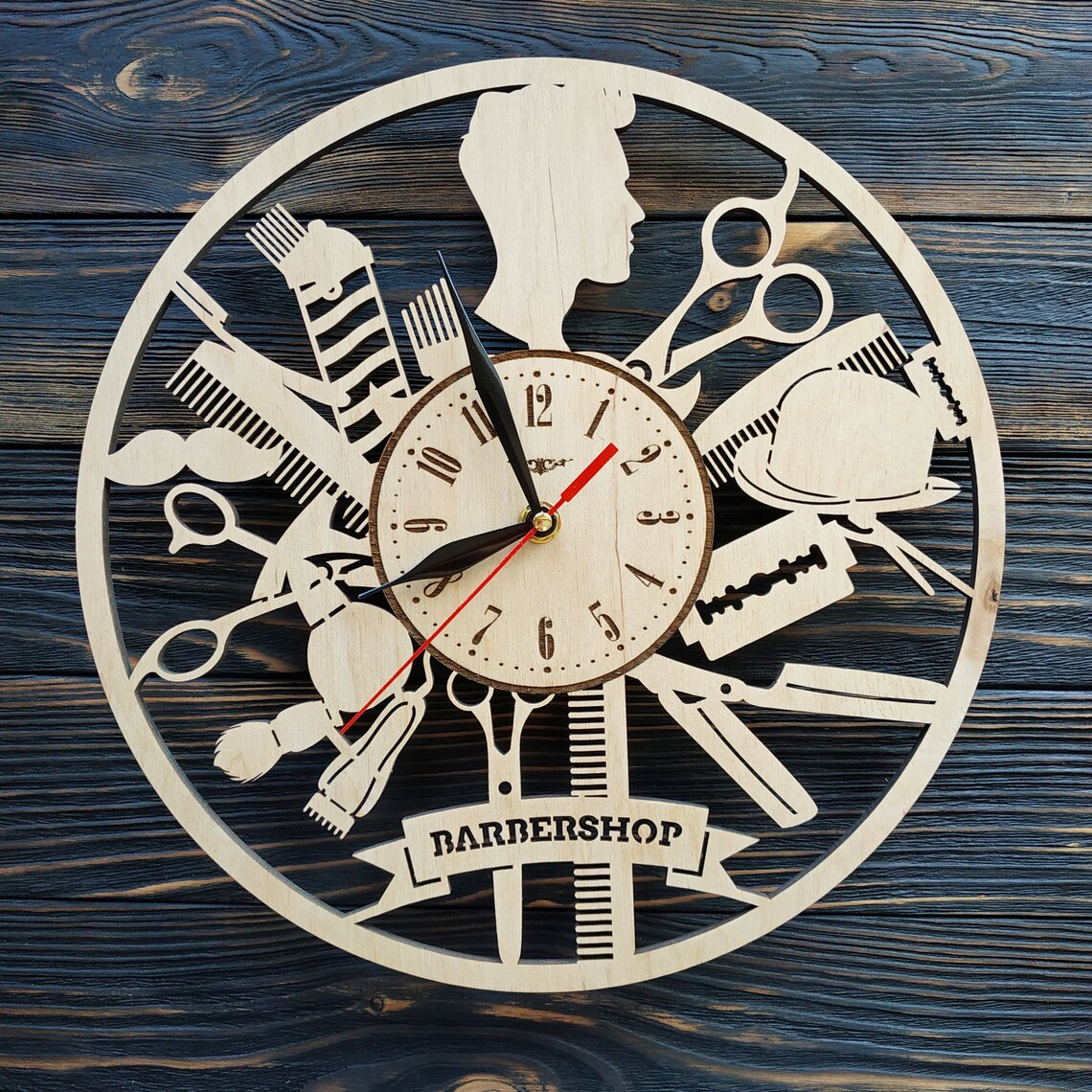 Custom Barbershop Wall Clock Gantelman Club Wood Decor - Etsy