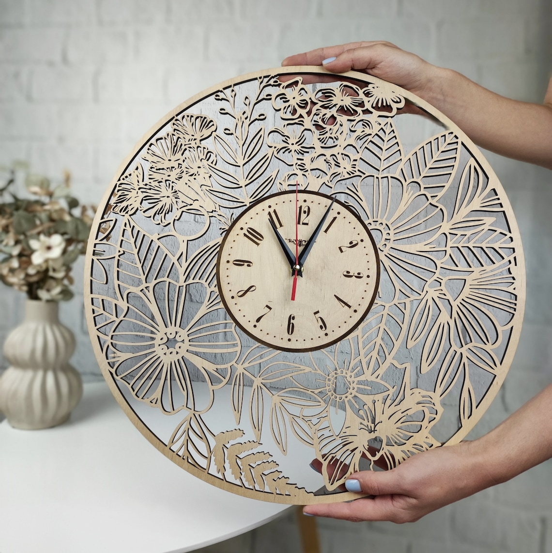Extra Large Flowers Wall Clock Farmhouse Wood Decor Unique Gift Her ...