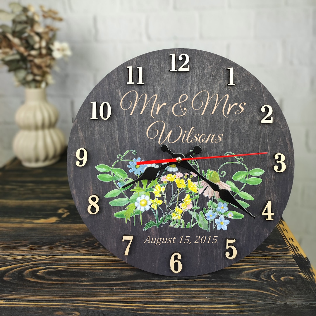 Large Personalized Wall Clock Family Name Wood Decor Unique - Etsy