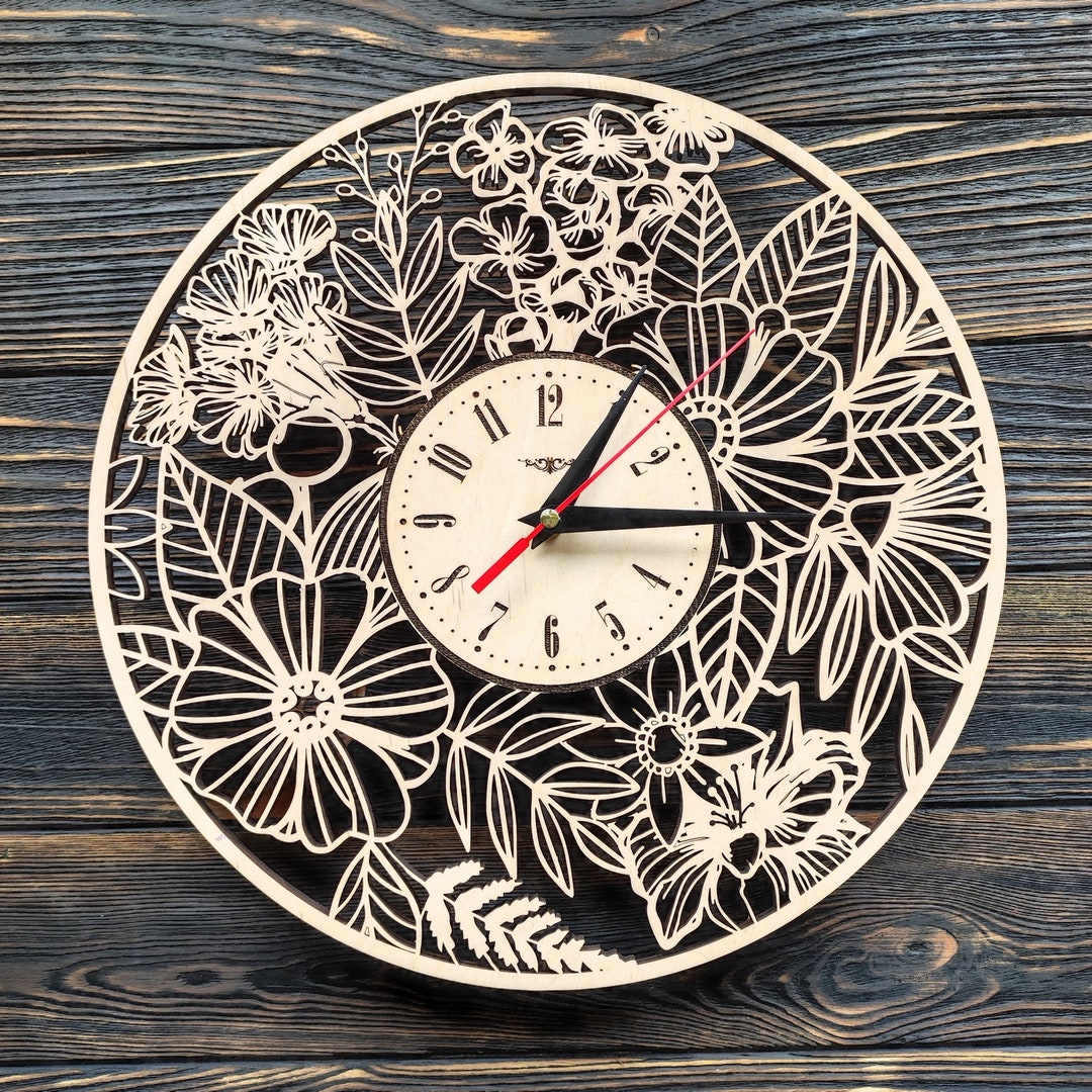Large Flowers Wall Clock Battery Operated Best Floral Gift for Him Her ...